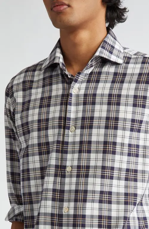 Eleventy Plaid Cotton Button-up Shirt - Blue, Sand
