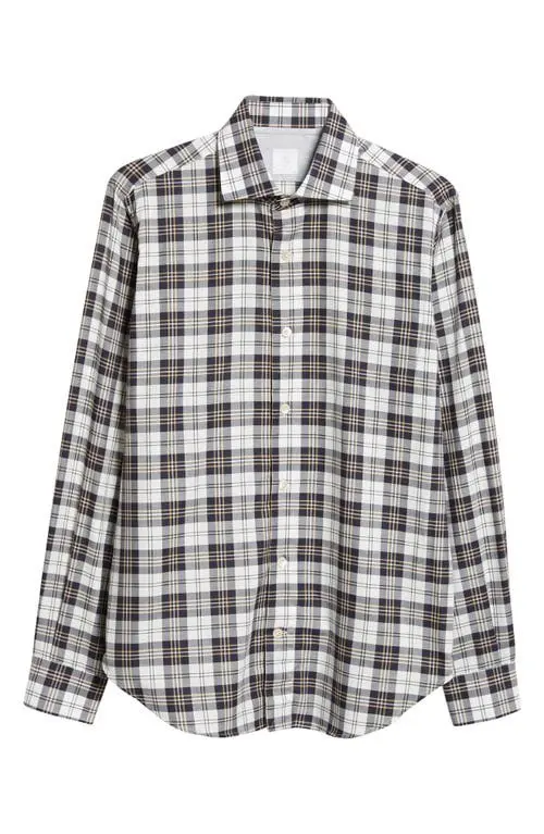 Eleventy Plaid Cotton Button-up Shirt - Blue, Sand