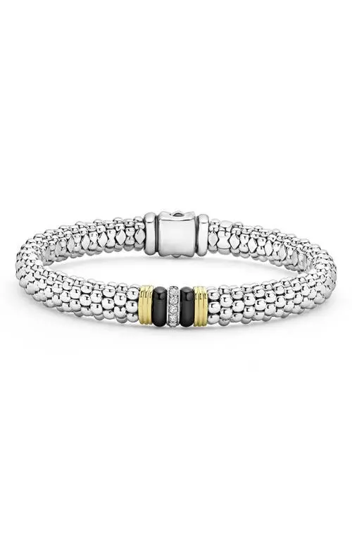 Lagos Single Pavé Diamond Station Caviar Bracelet - Black