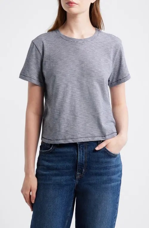 Madewell Stripe Boxy Crop Slub T-shirt - Midnight Navy