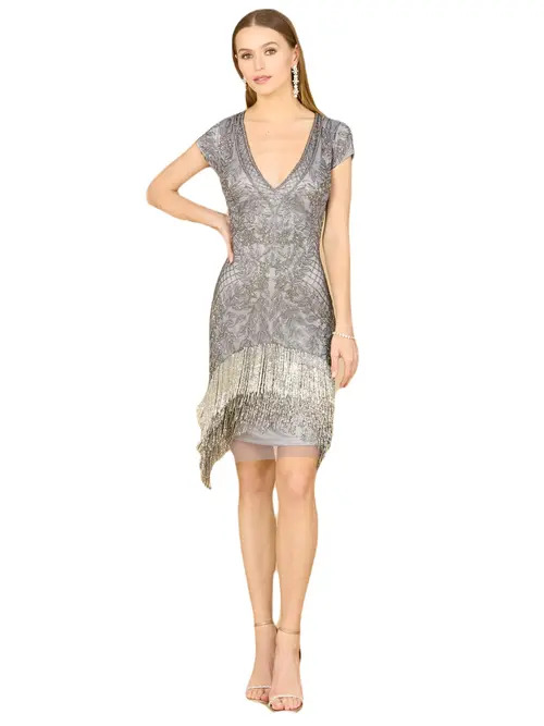 LARA NEW YORK Beaded Fringe Cocktail Dress
