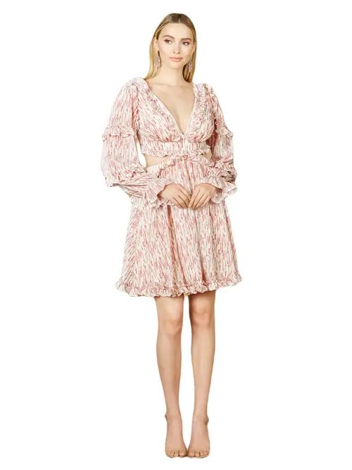 LARA NEW YORK V-neck Long Sleeve Cocktail Dress With Cutout And Lace-up Back - Pinkprint