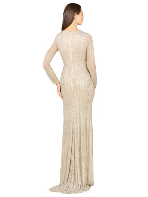 LARA NEW YORK Classic V-neck Beaded Gown - Silver