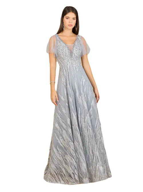 LARA NEW YORK Cape Sleeve V-neck Gown
