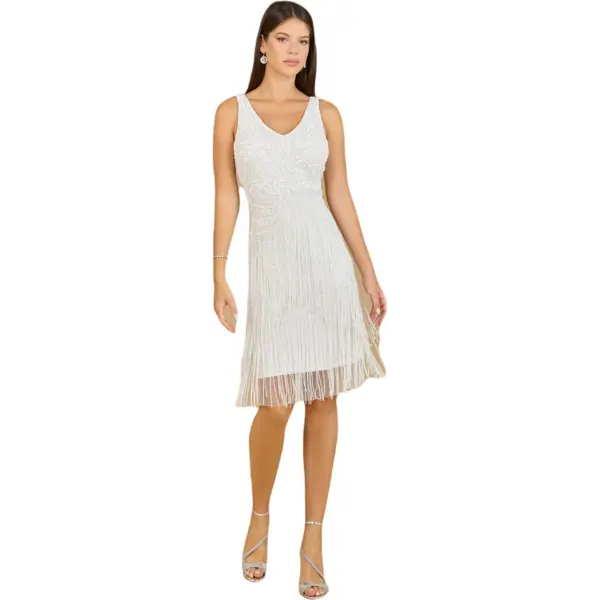 LARA NEW YORK Beaded Fringe Cocktail Dress - Ivory