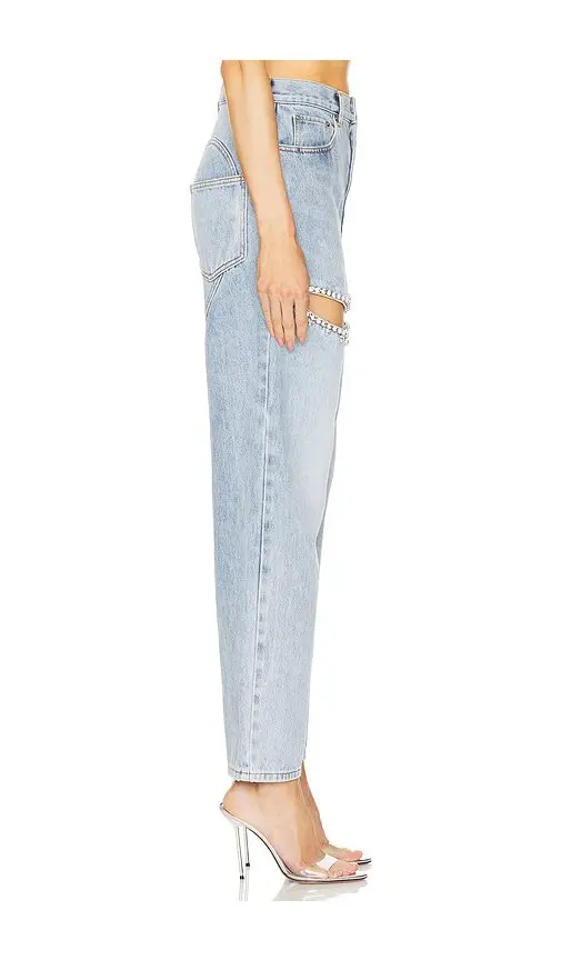 AREA Crystal Embellished Slit Jeans - Denim-light