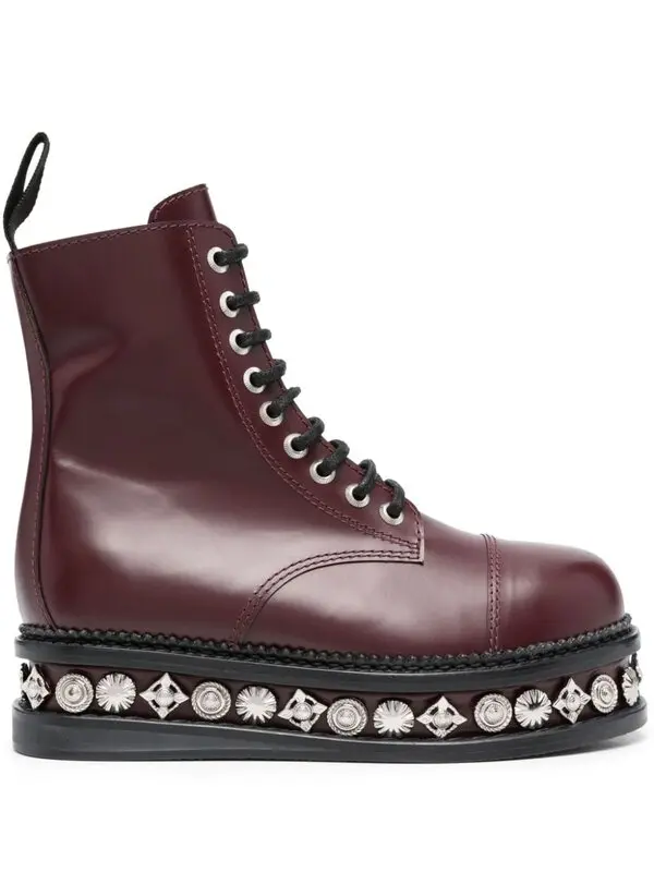 Toga Stud-embellished Leather Boots - Red