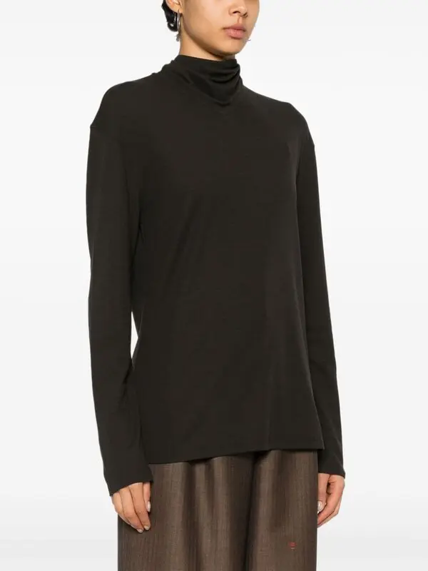 LEMAIRE Scarf-detail Long-sleeve Top - Brown