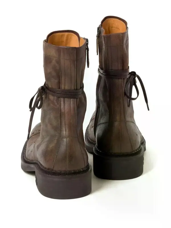 Miu Miu Leather Laced Ankle Boots - Brown