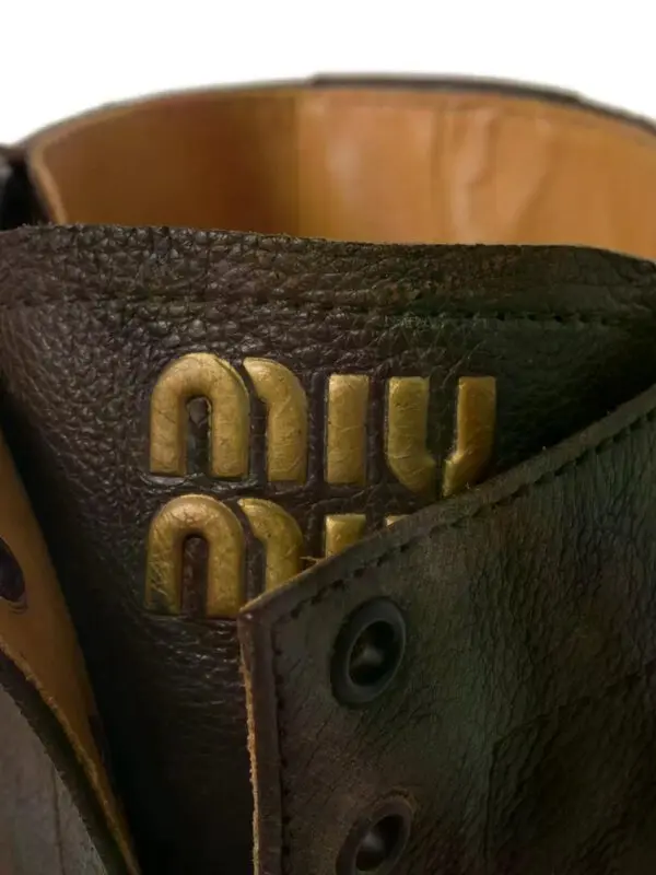 Miu Miu Leather Laced Ankle Boots - Brown