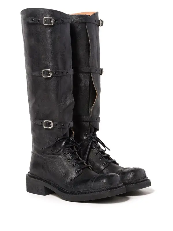 Miu Miu Multi-buckle Leather Boots - Black