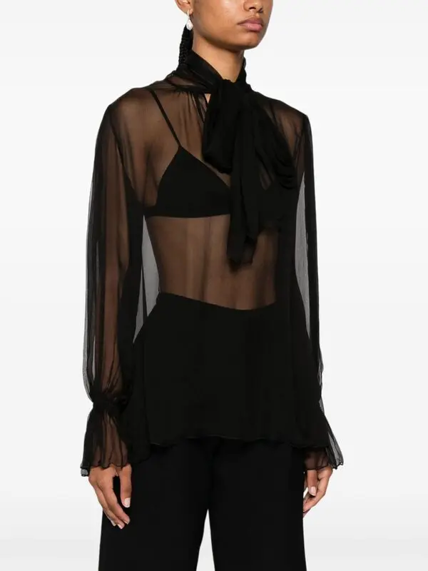 NISSA Silk Chiffon Crepe Blouse - Black