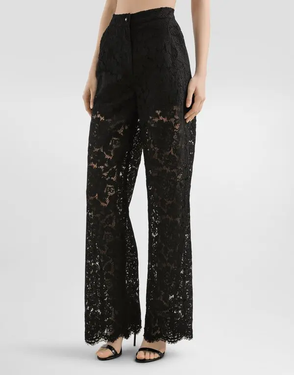 Dolce & Gabbana Flared Branded Stretch Lace Pants - Black