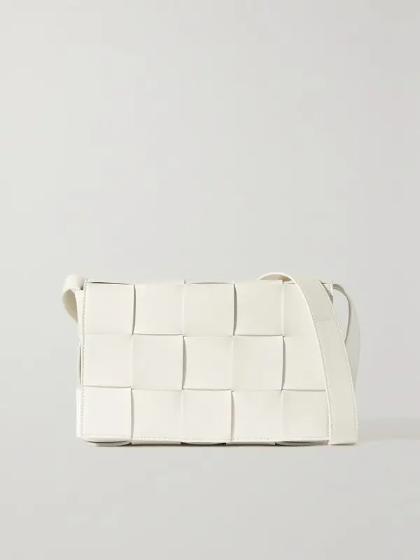 Bottega Veneta Cassette Medium Intrecciato Leather Crossbody Bag - White