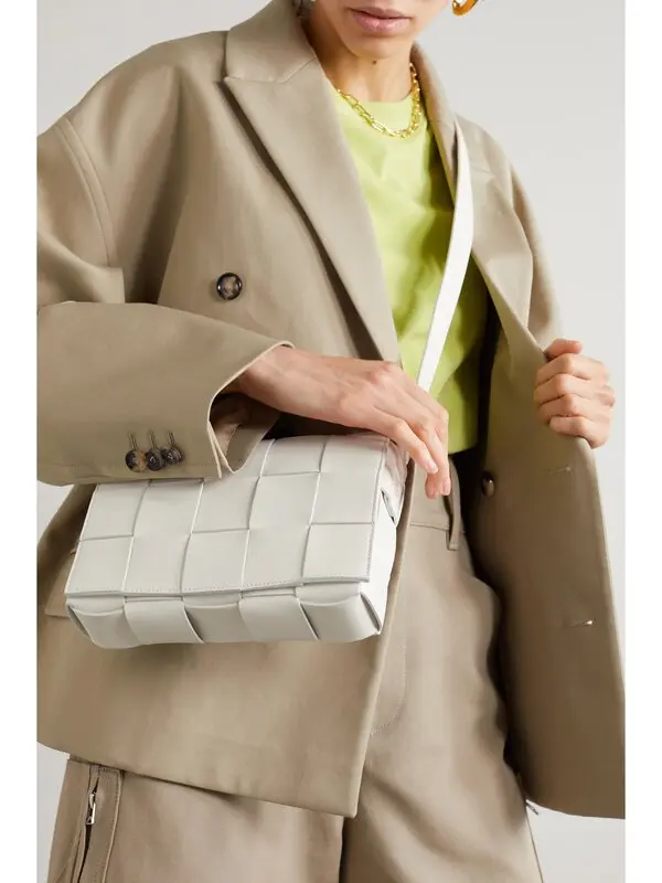 Bottega Veneta Cassette Medium Intrecciato Leather Crossbody Bag - White