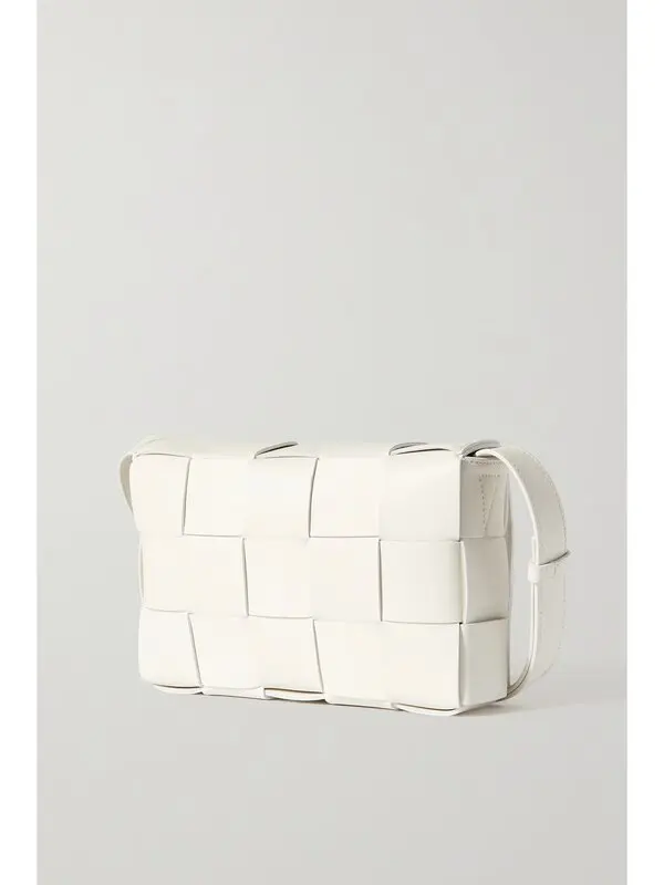 Bottega Veneta Cassette Medium Intrecciato Leather Crossbody Bag - White