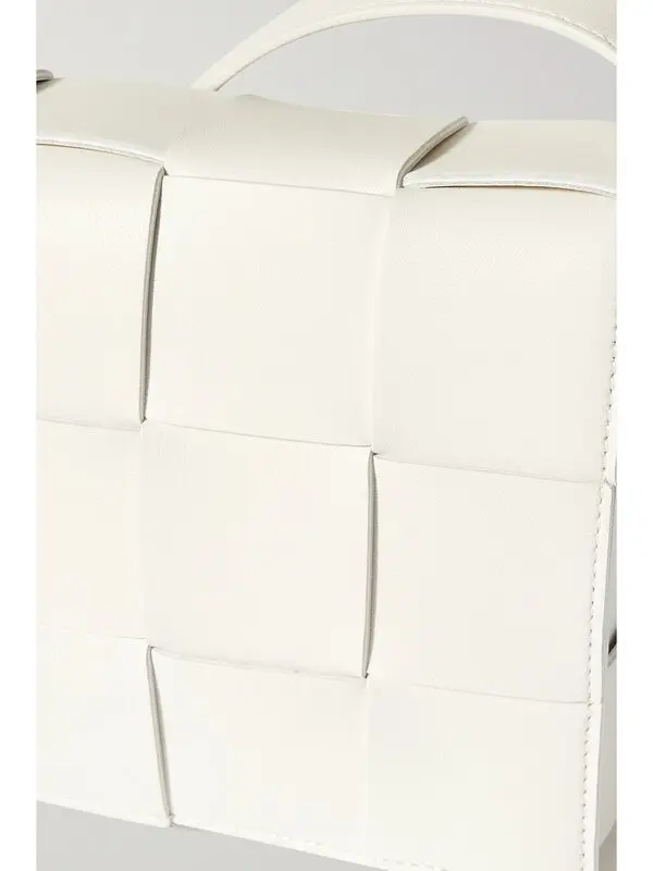 Bottega Veneta Cassette Medium Intrecciato Leather Crossbody Bag - White