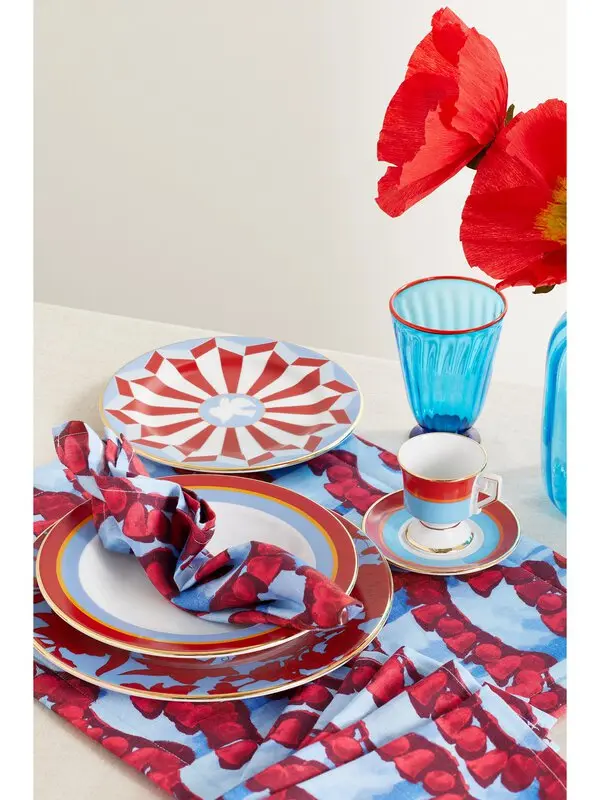 La DoubleJ Set Of Six Printed Linen Napkins - Red