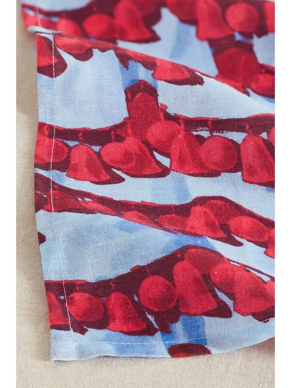 La DoubleJ Set Of Six Printed Linen Napkins - Red