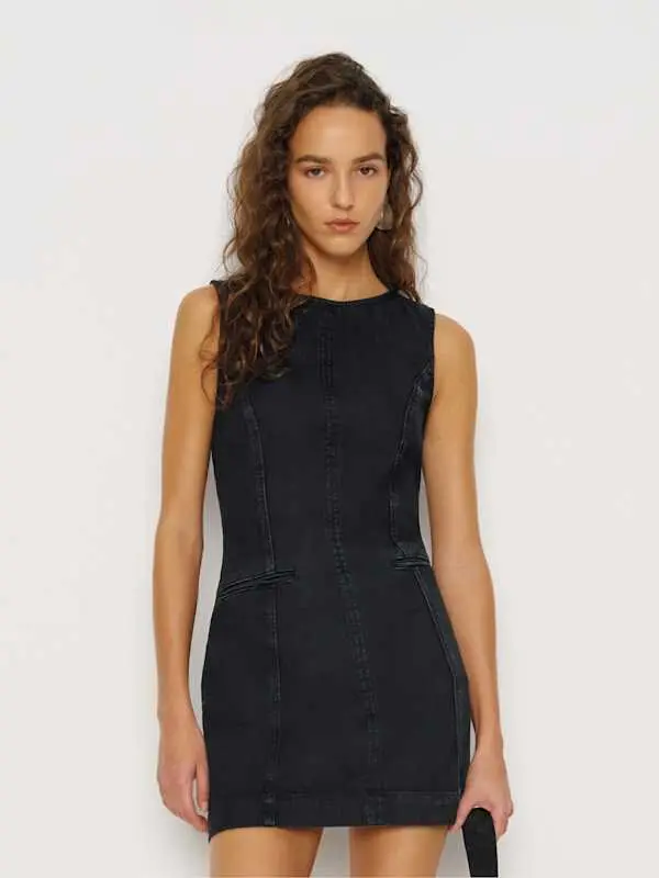 Reformation Citron Denim Mini Dress - Black | Editorialist