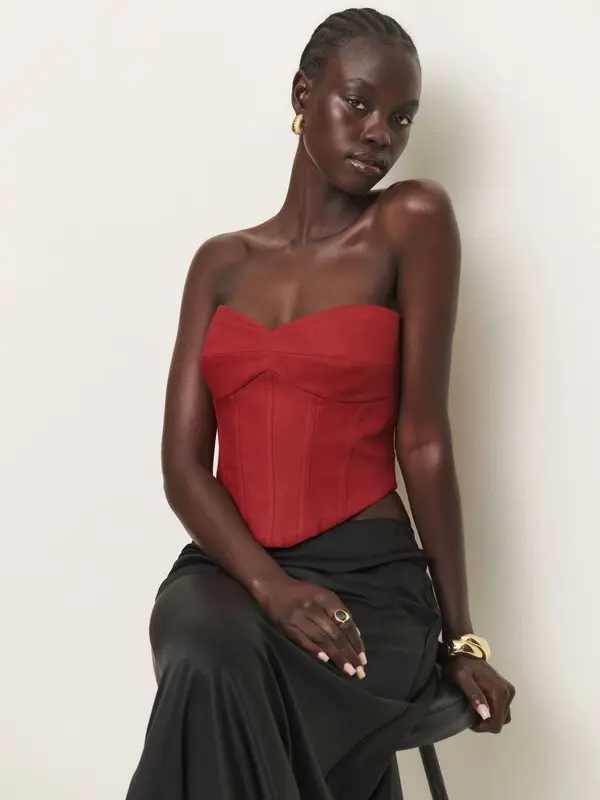 REFORMATION Pacie Linen Top - Red