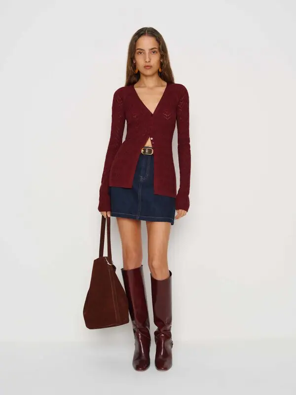 REFORMATION Sutton Regenerative Merino Open Knit Sweater - Chianti