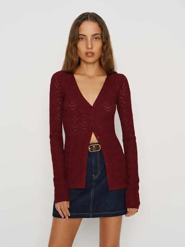 REFORMATION Sutton Regenerative Merino Open Knit Sweater - Chianti