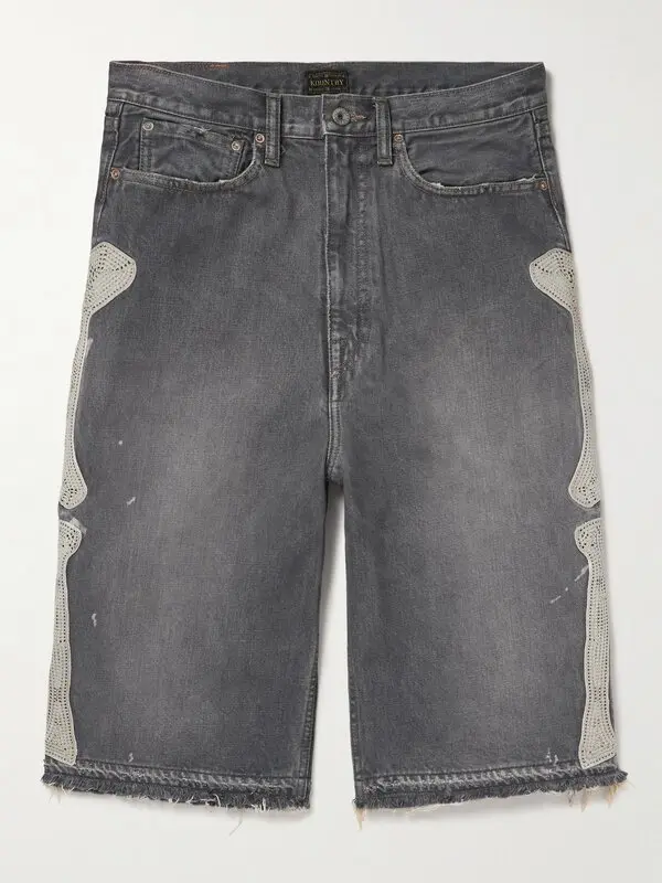 Kapital Wide-leg Appliquéd Denim Shorts - Gray