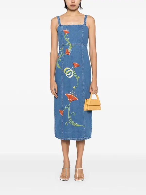 Aje Studio Denim Dress Kitri Harlow Floral-embroidered Denim Mini Dress  KITRI
