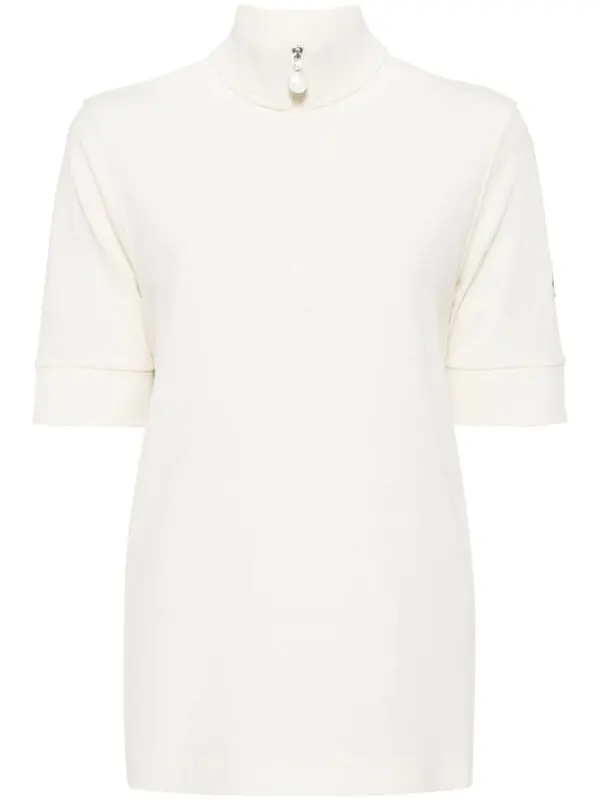 Moncler Zip Cotton T-shirt - Neutrals