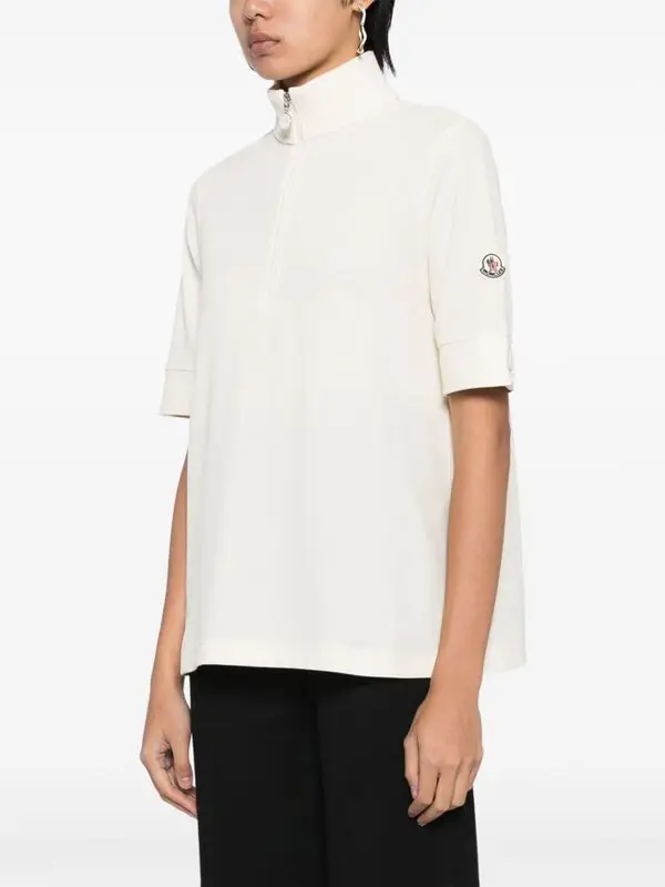 Moncler Zip Cotton T-shirt - Neutrals