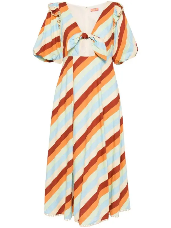 midi v neck dresses for women V-Neck Venetian Midi Dress - LARGE / BLUE
