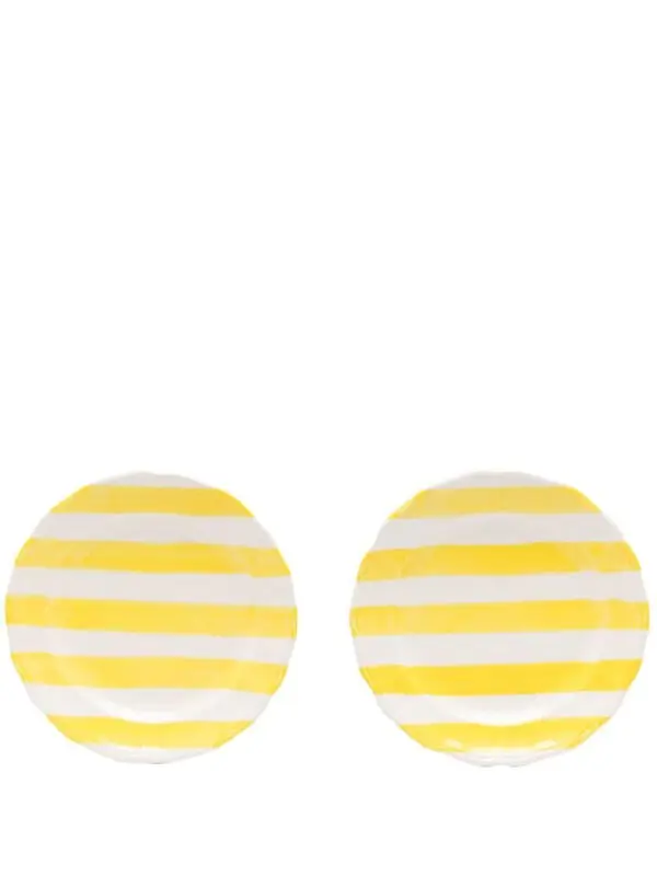 LES-OTTOMANS Striped Ceramic Plate - Yellow