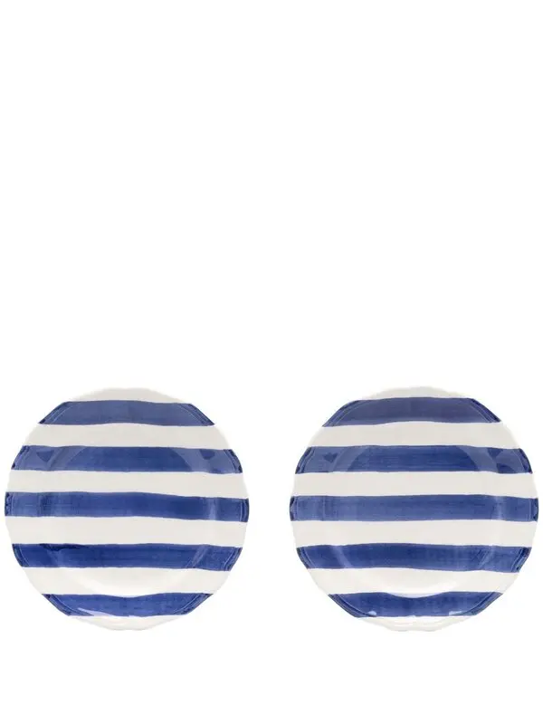 LES-OTTOMANS Striped Ceramic Plate - Blue