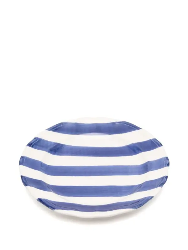 LES-OTTOMANS Striped Ceramic Plate - Blue