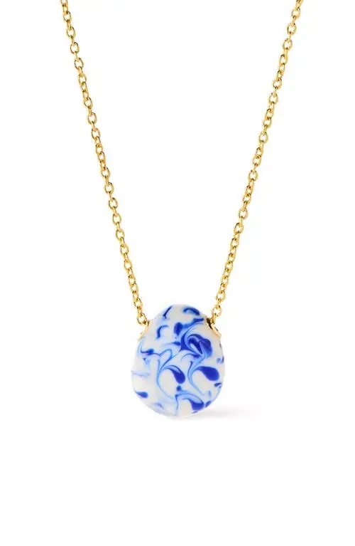 ANA LUISA Gold Plated Statement Necklace With Enamel Pendant - Marble Blue/gold