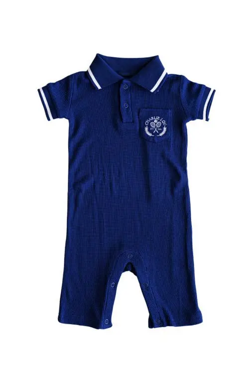 CHARLIE LOU BABY® Waffle Polo Romper - Navy Blue