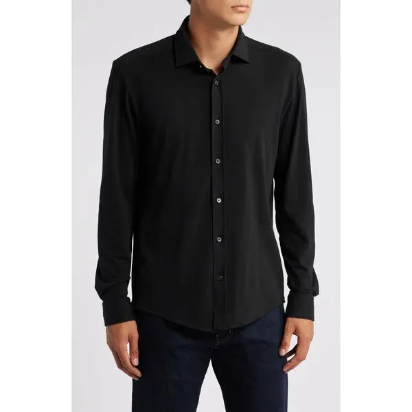 BOSS Roan Solid Stretch Cotton Button-up Shirt - Blk
