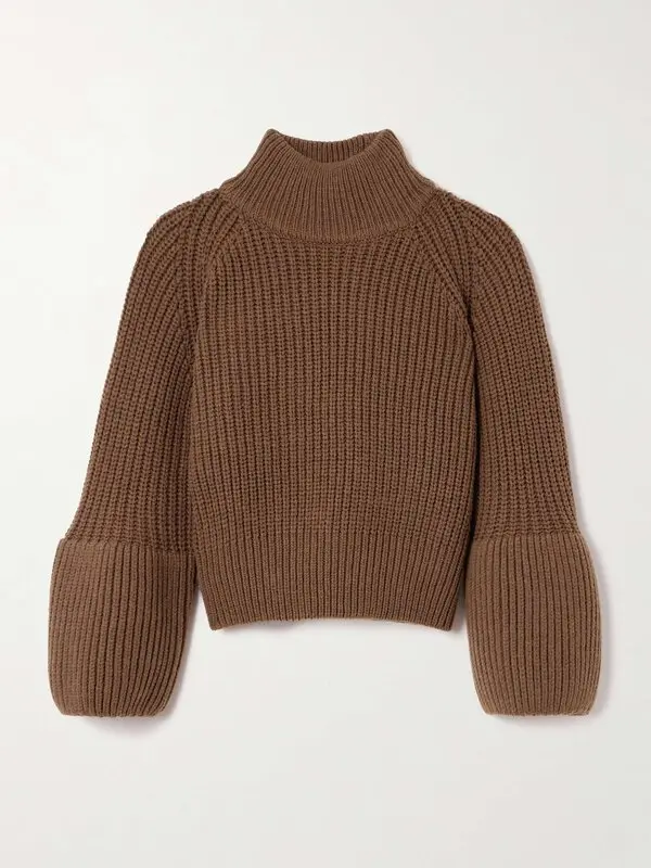 Dries Van Noten Teryn Ribbed-Knit Wool Turtleneck Sweater In Brown