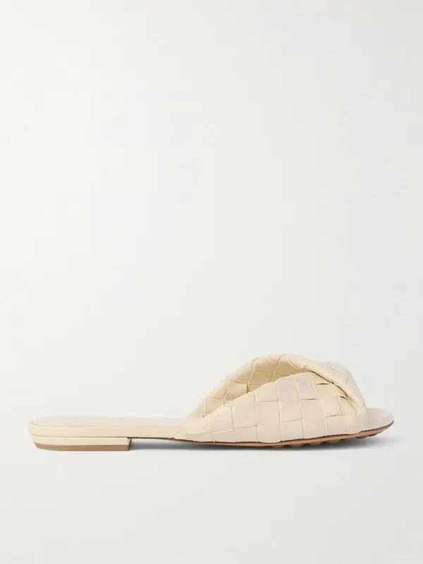 Bottega Veneta Blink Intrecciato Leather Slides - Neutrals