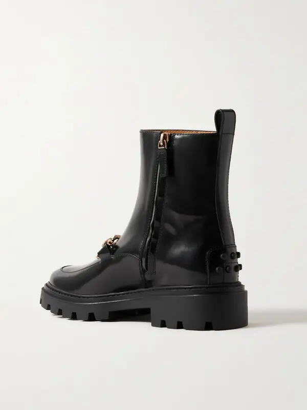 TOD'S Gomma Pesante Embellished Glossed-leather Ankle Boots - Black