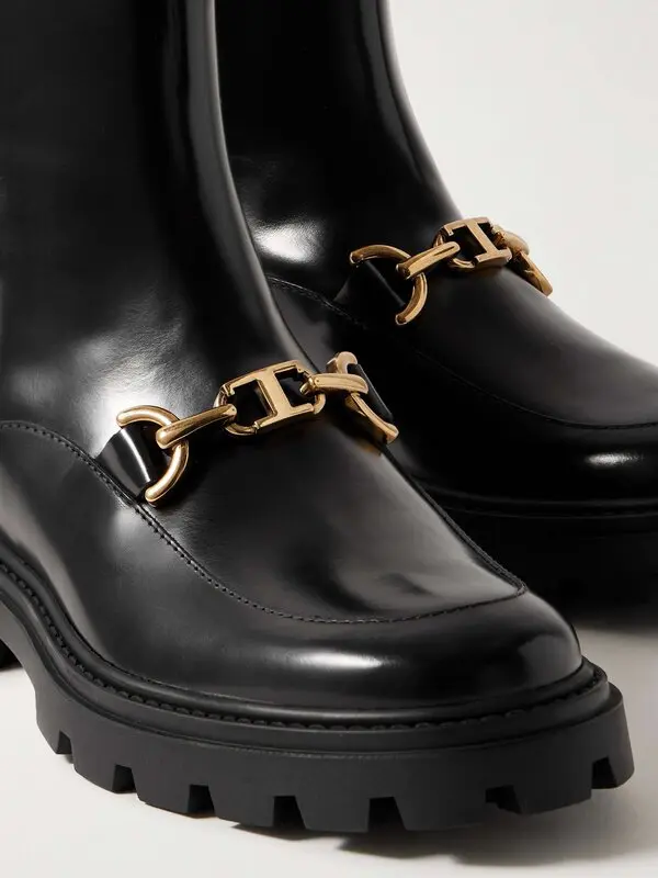 TOD'S Gomma Pesante Embellished Glossed-leather Ankle Boots - Black