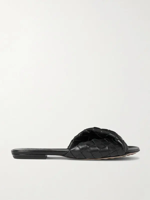 Bottega Veneta Blink Intrecciato Leather Slides - Black