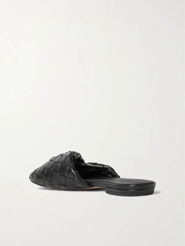 Bottega Veneta Blink Intrecciato Leather Slides - Black