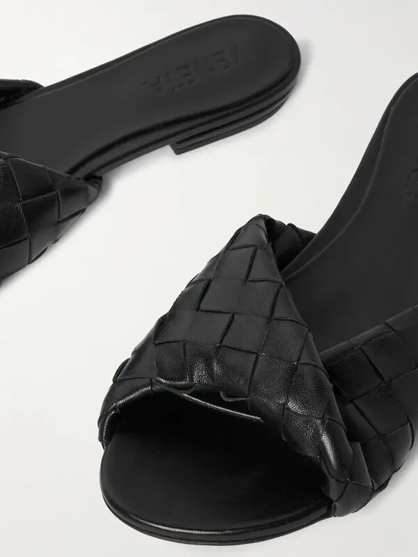 Bottega Veneta Blink Intrecciato Leather Slides - Black