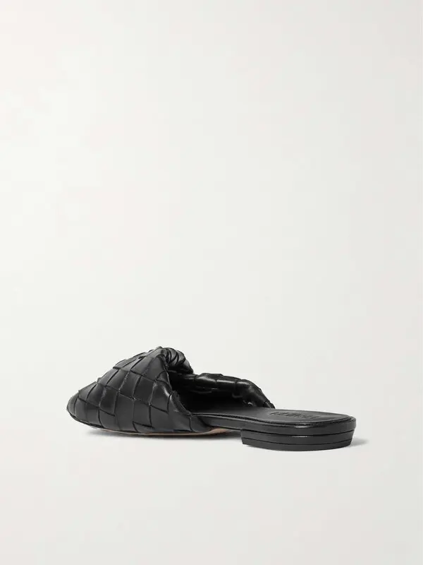 Bottega Veneta Blink Intrecciato Leather Slides - Black