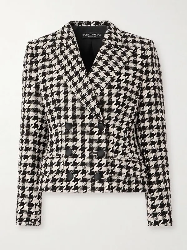 Dolce & Gabbana Double-breasted Houndstooth Tweed Blazer - Gray