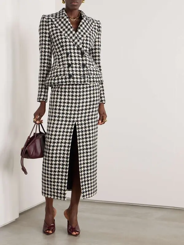 Dolce & Gabbana Double-breasted Houndstooth Tweed Blazer - Gray