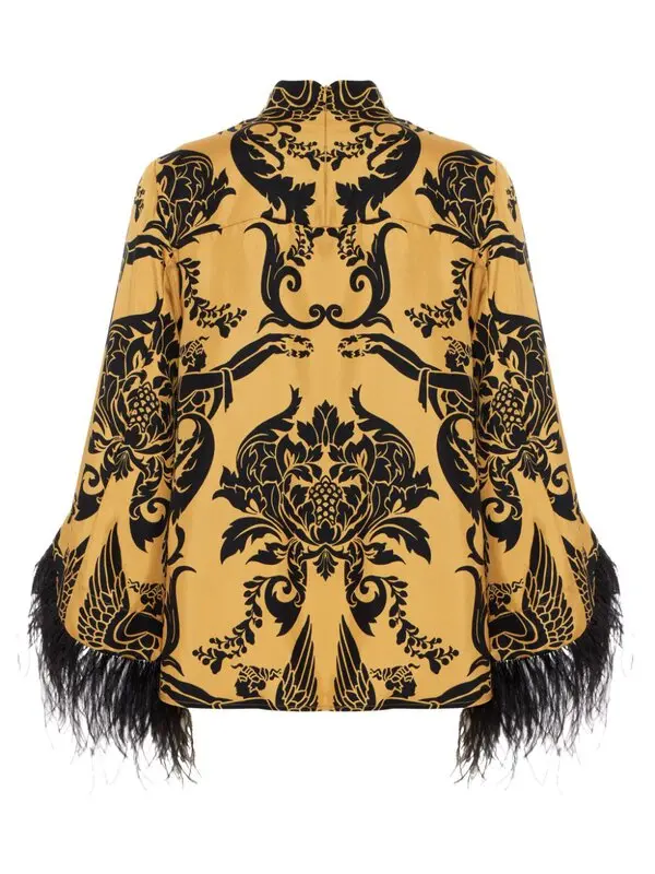 La DoubleJ Feather-trimmed Printed Top - Gold