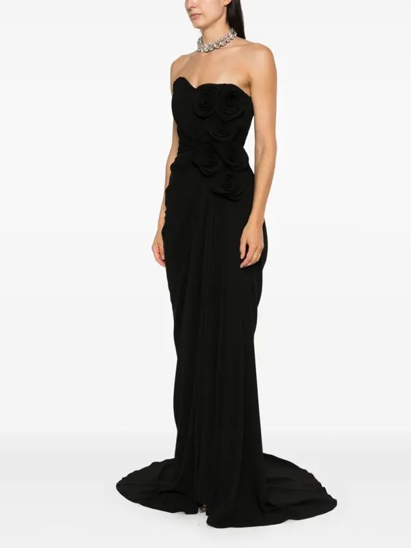 ANA RADU Floral-appliqué Maxi Dress - Black